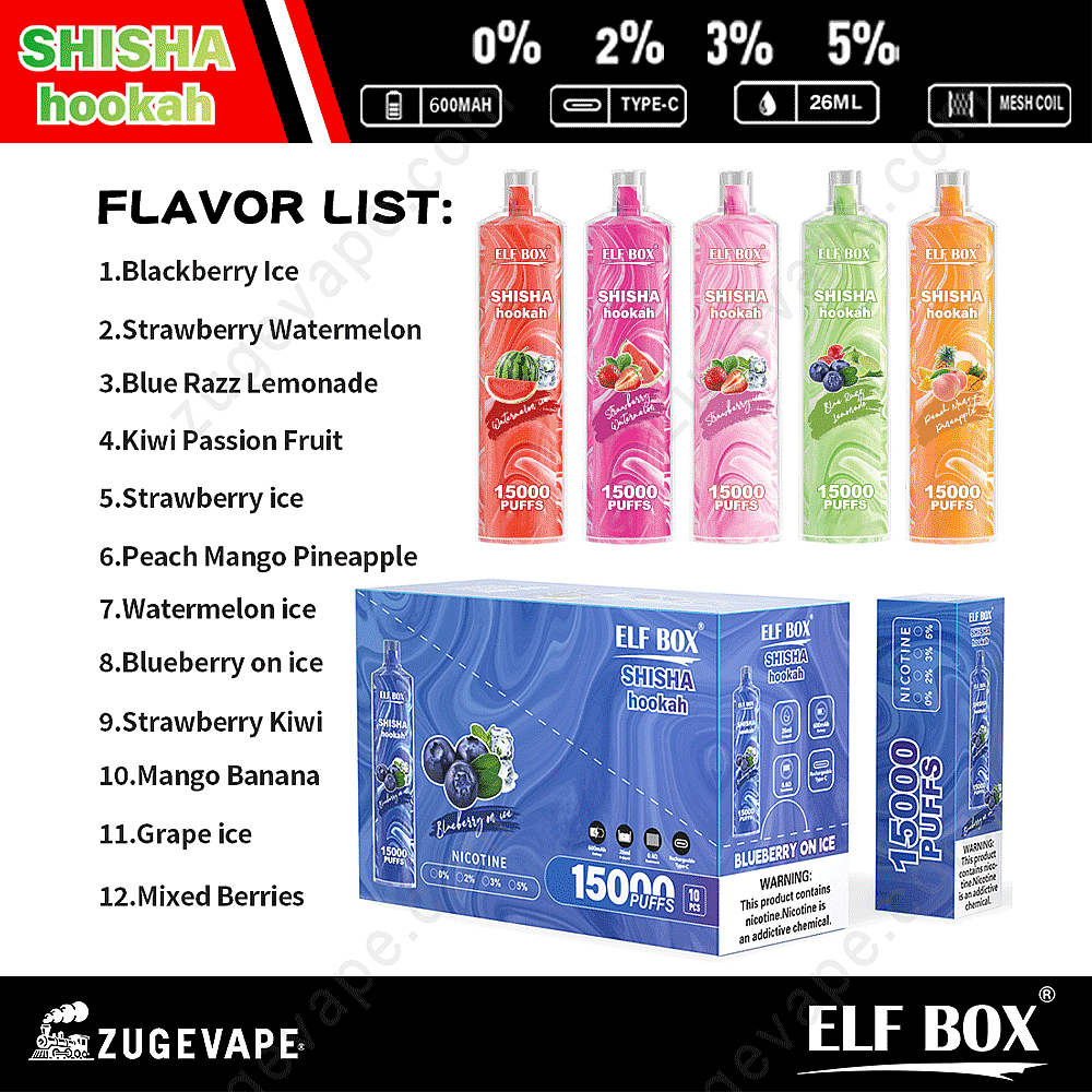 ELF Box Shisha Hookah Ls15000 Puffs DTL 15K Disposable Vape - ZugeVape