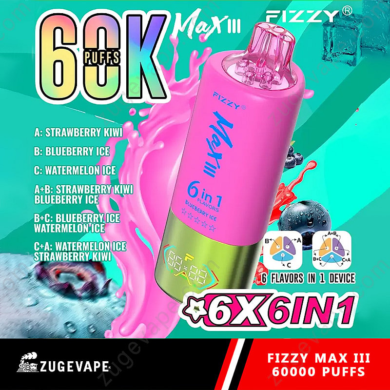 Fizzy MaxIII 60000 Puffs 60k 6-i-1 Smaker Engångsvape - ZugeVape