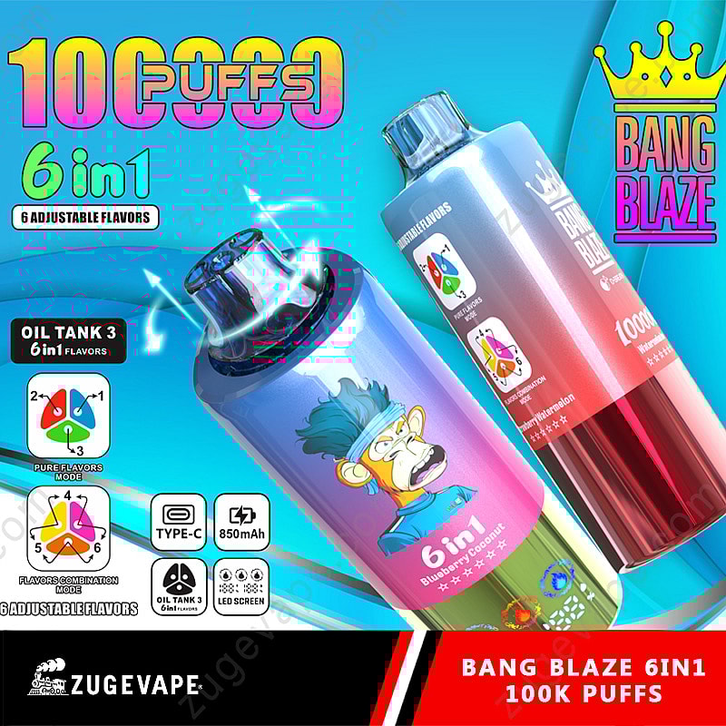 Bang Blaze 100000 Puffs 6-i-1-smaker – Den ultimata 100k Vape-upplevelsen - ZugeVape
