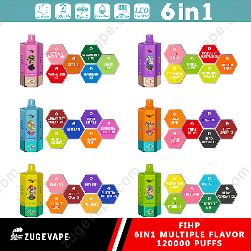 FIHP Multi 120000 Puffs 6 In 1 Flavors 120k Disposable Vape - ZugeVape