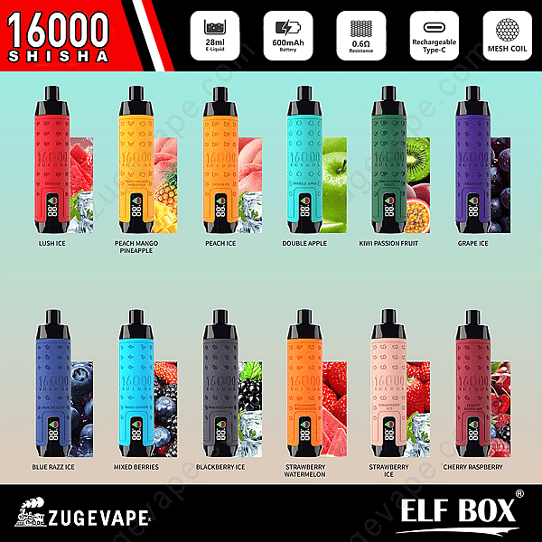 ELF Box Shisha 16000 Puffs 16K Disposable Vape - ZugeVape